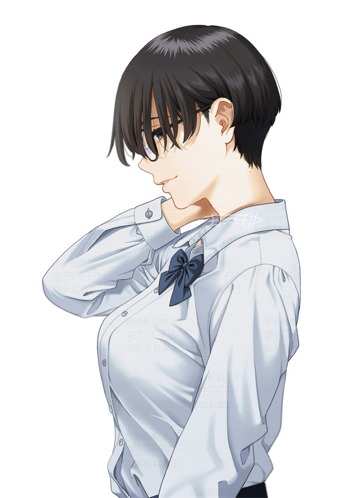 Safebooru - 1girl black-framed eyewear black bow black bowtie black eyes black hair bow bowtie ...